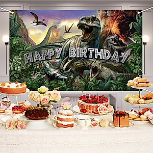 Avezano Dinosaur Jurassic Dino Theme Banner - Happy Birthday Boys Party Decorations - 70.8 x 43.3 Inch Photo Backdrop