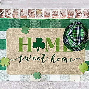 Artoid Mode Sweet Home Green Shamrock Doormat, Seasonal Holiday St. Patrick's Day Low-Profile Yard Floor Switch Mat for Indoor Outdoor 17 x 29 Inch