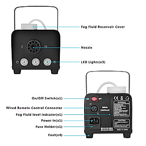 Fog Machine, BZBRLZ 500W Smoke Machine with 13 Colorful LED Lights Effect, 2000CFM Fog with 30cm Wired Receiver and 2 Wireless Remote Controls, Perfect for Wedding, Halloween, Christmas Party (A)