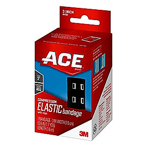 ACE 3 Inch Elastic Bandage with with Clips, Black, Great for Elbow, Ankle, Knee and More, 1 Count