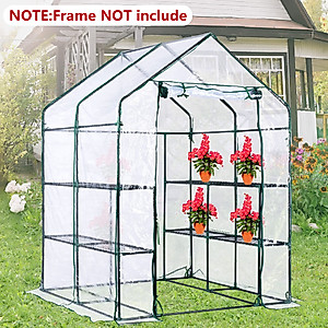 DECOHS Walk-in Greenhouse Replacement Cover with Roll-Up Zipper Door -56x56x76 inch PVC Greenhouse Cover for Outdoor Plant Gardening Plants Cold Frost Protection Wind Rain Proof(Frame Not Include)