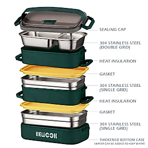 HEWOOH Bento Box Adult Lunch Box (74 Oz Large Capacity), Reusable, Including Lunch Bag, Fork And Spoon, 3 Dividers, Suitable For Work, School, Picnic, Dishwasher And Microwave Safe. （Green）