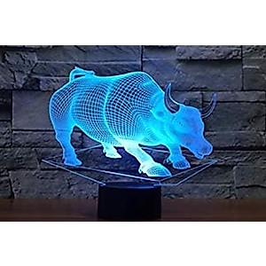 Jinnwell 3D Bull Cow Night Light Lamp Illusion Night Light 7 Color Changing Touch Switch Table Desk Decoration Lamps Acrylic Flat ABS Base USB Cable Toy (Bus)