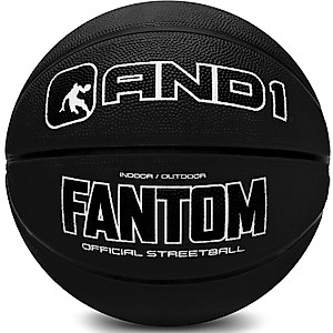 AND1 Fantom Rubber Basketball - Official Size Streetball, Made for Indoor and Outdoor Basketball Games, Sold Inflated, Black, Size 7
