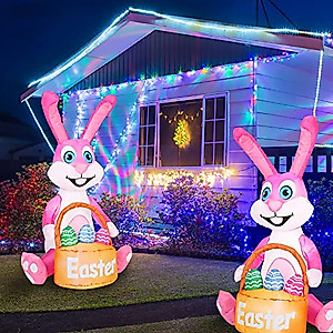 Toodour 4FT Easter Inflatable Bunny Decorations - Inflatable Easter Bunny with Egg, Easter Blow up Outdoor Yard Decoration Built-in LED Lights for Easter, Holiday, Party, Yard, Garden, Lawn,