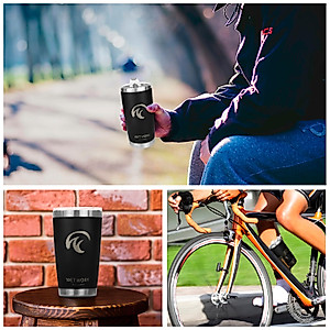 Wet Work Double Wall Tumbler 20 oz Made from Durable Stainless Steel for Hot and Cold Drinks - Insulated Travel Mug for Coffee Tea Wine with Leak Proof Lid for Travel Hiking Camping Gifts - Black