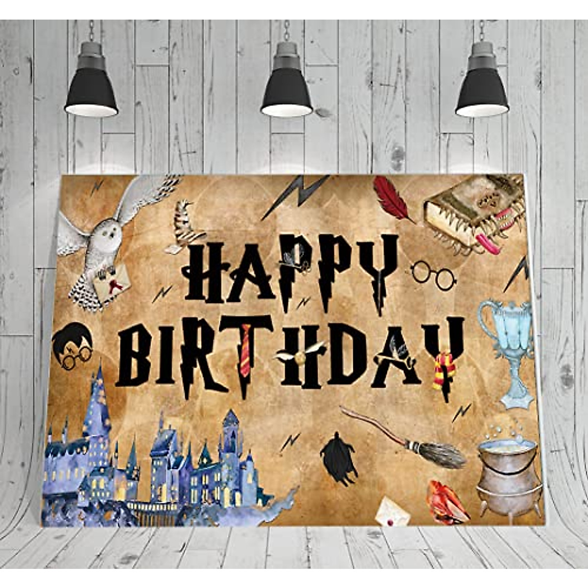 6 X 3.6ft Wizard Happy Birthday Party Supplies Wizard Birthday Party Backdrop Magical Wizard Birthday Banner Decoration Boys Girls Birthday Decoration Wizard School Birthday Decoration