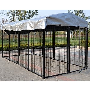 Omitree New Modular Dog Kennel Heavy Duty Welded Steel Panel Pet Cover 5' W x 10' L x 5.5' H