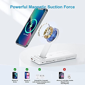 10000mAh for MagSafe Battery Pack, 5 in 1 Foldable Mag Safe Charger Stand for Apple iPhone 14 13 12 Pro Max Plus Mini, Apple Watch, AirPods, Compact Apple Travel Charger for MagSafe Charging