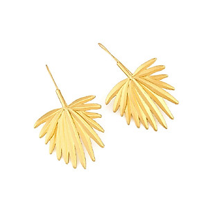 Palm Leaf Earrings for Women, Cute Coconut Tree Leaf Earrings for Womens, Tropical Palm Tree Leaf Dangle Earrings Hypoallergenic, Gold Leaf Statement Drop Earrings, Zinc, No Gemstone