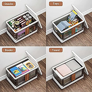 TeqHome Upgraded Storage Bins with Lids, Plastic Collapsible Storage Bins W/Dual Door & Wheels, 8.4Gal Folding Stackable Wardrobe Closet Organizer, Multifunctional Storage Box for Home Office, 2Pack
