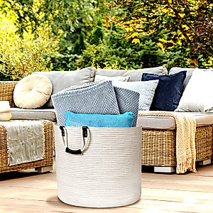 DS HappyLiving Woven Laundry Basket 18x18 XXL Basket Wicker Blanket Basket for Throw Large Wicker Baskets For Blanket Holder Living Room Basket