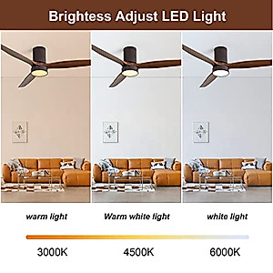 ReLa Mall 52 Inch Low Profile Ceiling Fan, Flush Mount Ceiling Fans with Lights Remote Control,Modern Ceiling Fan with 3 Reversible Solid Wood Silver Blades Noiseless Reversible DC Motor,Brown
