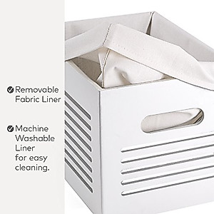 Bathroom Decor Box Toilet Paper Basket - Decorative Wooden Storage Bathroom Organizer, Vanity Storage Bin & Toilet Tank Basket Topper with Machine Washable Fabric Liner White, Extra Small