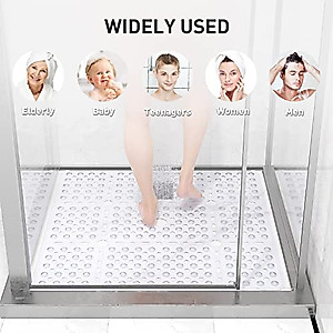 XIYUNTE Large Square Shower Mat Non Slip - 27x27inch Shower Mats for Showers Anti Slip - Square Shower Stall Mat for Shower Floors | Secure Suction Cups and Drain Holes - Machine Washable - Clear