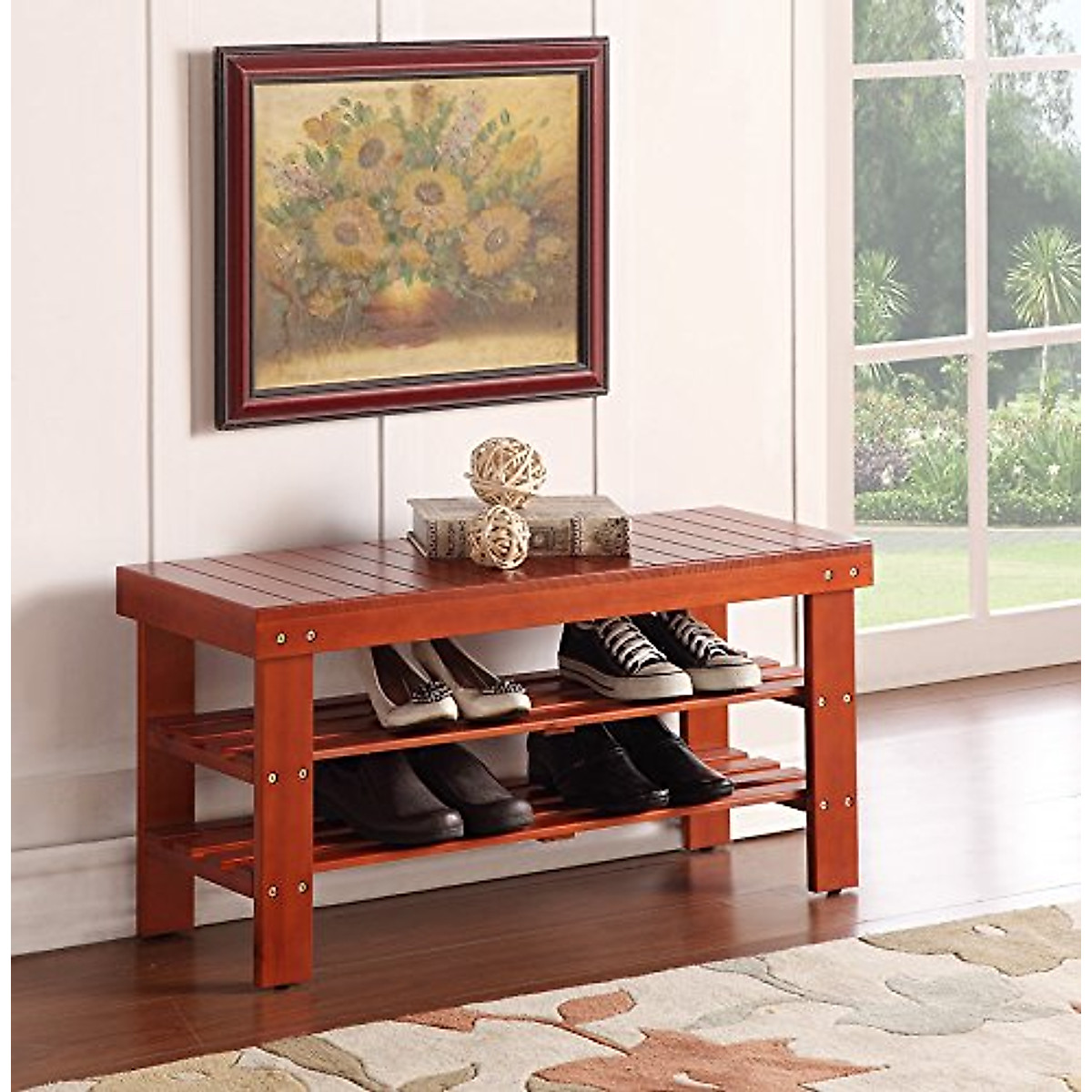 Durable Solid Wood Shoe Storage Bench