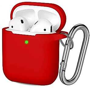Hamile Compatible with AirPods Case Cover, Soft Silicone Protective Covers Skin (Front LED Visible) Designed for Airpod 2/ AirPod 1 Cases with Keychain Accessories, Women Girls Men Boys,Red