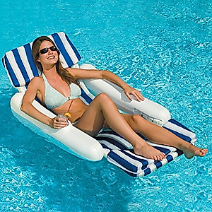 SunChaser Swimming Pool Padded Floating Luxury Lounge Chair, Blue (4 Pack)