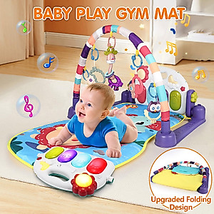 UMIKU Baby Gym Play Mats Tummy Time Mat Musical Activity Center for Newborn Infant Folding Design Piano Music & Light Newborn Infant Gifts for Baby Toys 0-3 6 9 12 Months, Animal Style