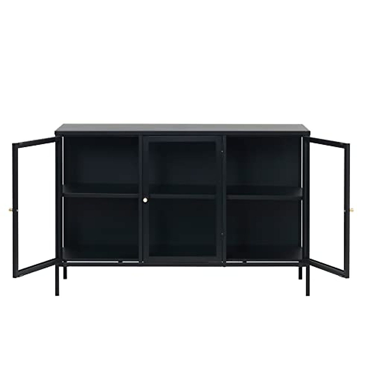 Unique Furniture Dover 3-Section Sideboard Glass Door Display Cabinet, Black