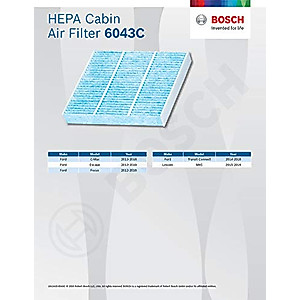 BOSCH 6043C HEPA Cabin Air Filter - Compatible With Select Ford C-Max, Escape, Focus, GT, Transit Connect, Lincoln MKC