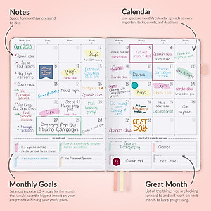 GoGirl Planner PRO - Undated Horizontal Layout Weekly Planner and Organizer + Budgeting and Expense Tracking Pages, Goals Journal & Agenda, 7" x 10" Hardcover, Lasts 1 Year - Peach Pink