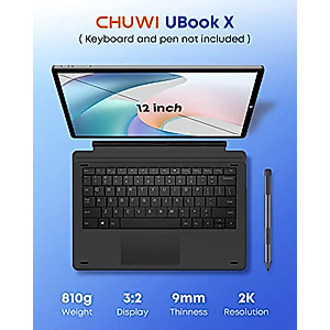 2023 CHUWI UBook X Tablet, 12'' Touchscreen, Windows 11 Tablet, 8GB RAM 256GB ROM, 1TB SSD Expend, Intel N4120 (Up to 2.6 GHz), 2160x1440 IPS, 2.4G/5G WiFi, Dual Camera, 5000mAh, HDMI, USB 3.0, BT 5.0