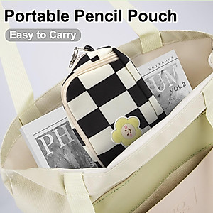 MOSA BEAR Pencil Case Large Capacity Pencil Pouch with Zipper Portable Office Stationery Makeup Bag, Aesthetic Big Capacity Pen Bag for Teen Girls, Women(Black)