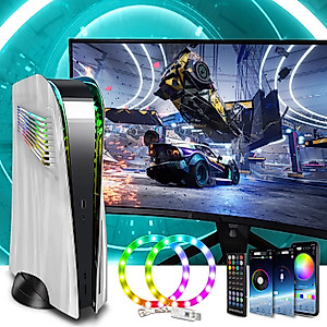 SIKEMAY PS5 Plates Console Accessories with Cooling Vent and RGB LED Light Strip for PlayStation 5 Disc Edition, PS5 Cover Face Plates Hard Shockproof Side Shell Skin, 8 Colors 400 Effects - Silver