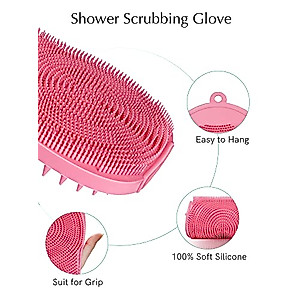 HEETA Silicone Body Scrubber and Hair Shampoo Brush, 2 in 1 Upgrade Scalp Massager Exfoliating Brush for Skin and Scalp Care - Silicone Loofah with Gentle Massage Nodes, Lathers Well (Pink)