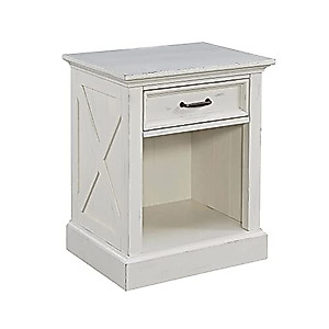 Home Styles Seaside Lodge Nightstand in White Finish, Wide Frame, Plank Top Design with One Drawer and Open Storage, Frame Constructed from Mahogany Wood Solids