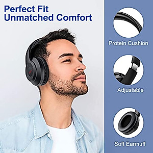 X5 Wireless FM Radio Headphones with Bluetooth, Built in Microphone, Rechargeable and Portable Radio Headset, Over Ear Headphone with Soft Ear Muffs, Stereo Sound, for Jogging, Cycling, Mowing