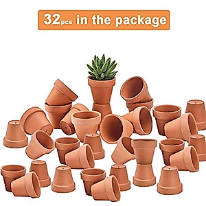Riseuvo 32pcs Small Mini Clay Pots - 2'' Terracotta Pot Clay Ceramic Pottery Planter, Cactus Flower Terra Cotta Pots, Succulent Nursery Pots, with Drainage Hole, for Indoor/Outdoor Plants, Crafts