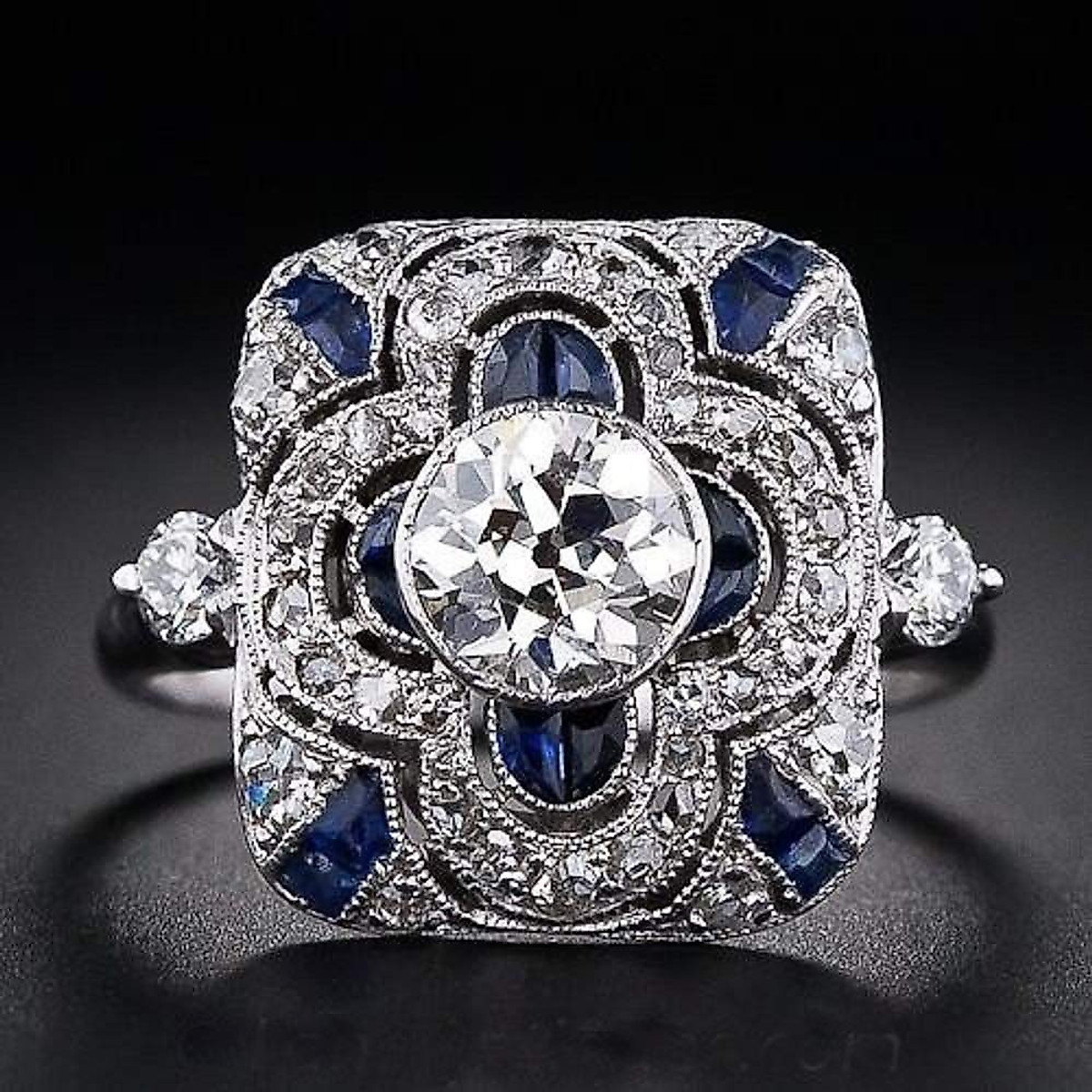 UNIQUFERANGER S925 plum-shaped blue and white wedding engagement diamond ring is the best holiday gift for women (US size: 6-10) (9)