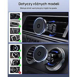 KPON Magnetic Wireless Car Charger, Air Vent Phone Mount Charger Compatible with MagSafe for iPhone 15 14 13 12 Pro Max(Black)