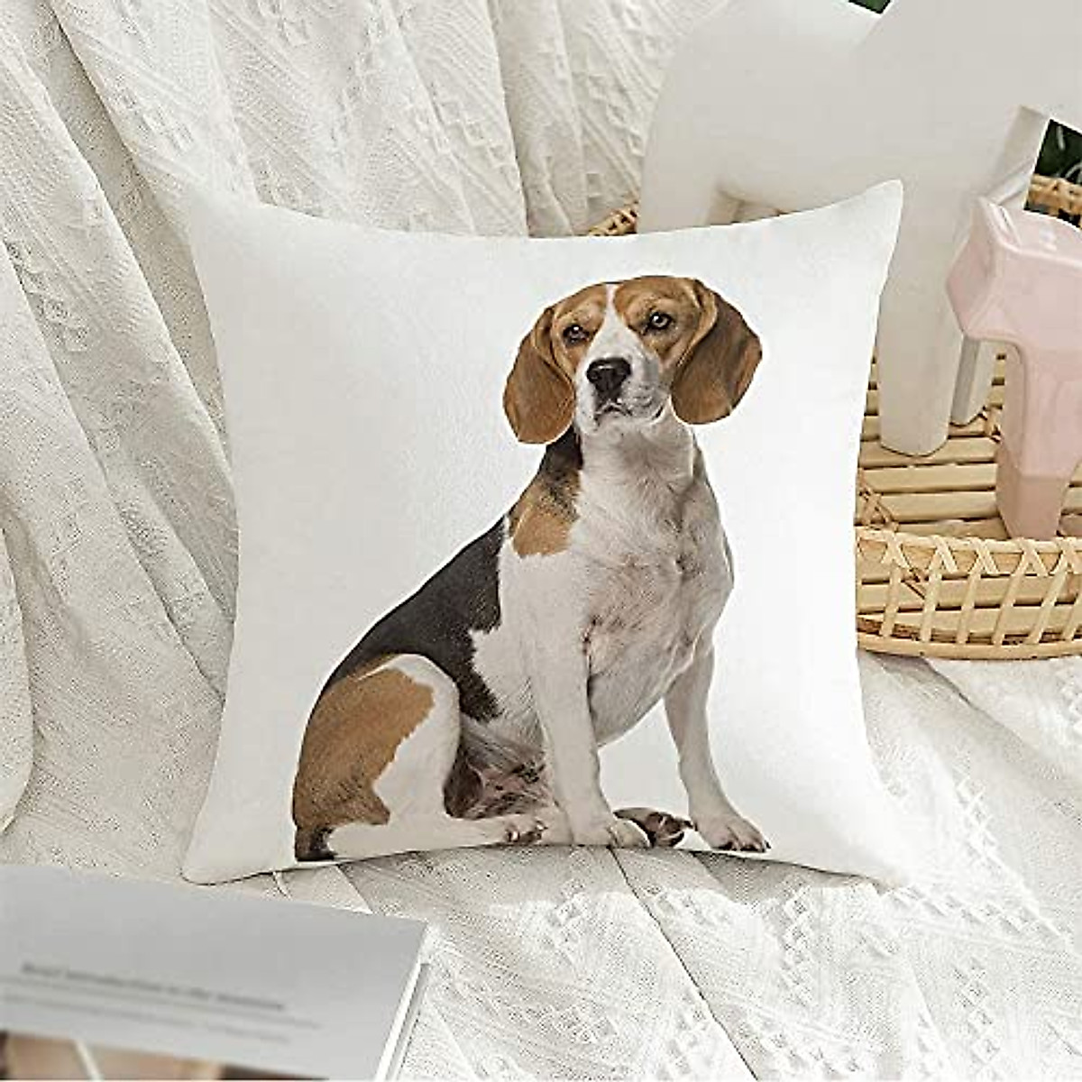AERHOT Decorative Throw Pillow Cover Brown Dog Beagle Sitting White Away Animals Studio Wildlife Black Canine Looking Carnivore Cut Out Velvet Cushion Cover for Sofa Couch Living Room Bed 20x20 Inch