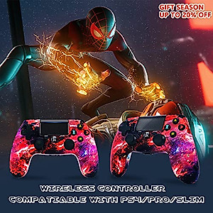 Wireless Controller for PS4,Galaxy Nebula Design High Performance Double Vibration Controller Compatible with Playstation 4 /Pro/Slim/PC with Sensitive Touch Pad,Audio Function, Mini LED Indicator
