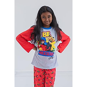 Miraculous Ladybug Cat Noir Little Girls Long Sleeve Pajama Pant Set Red/Gray 6X