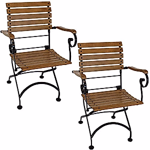 Sunnydaze Deluxe European Chestnut Wooden Folding Small Bistro Dining Armchair - Portable, Compact Side Chair - for Indoor or Outdoor Use - Patio, Deck, Balcony, Camping and Spare Seating - Set of 2