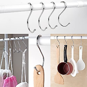 Sefuez 20 Pack S Shaped Hooks Stainless Steel Metal Hangers Hanging Hooks for Clothes,Plants,Kitchen,Workshop, Silver