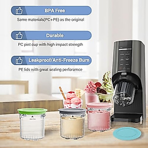 NANOBABY Pint Containers and Lids Replacement Compatible with Ninja Creami Breeze NC100/NC200 Series Ice Cream Makers, 16oz Pint Cups Replacement for NC101 NC201 NC201Q NC205A, 4-Pack, BPA Free, Clear