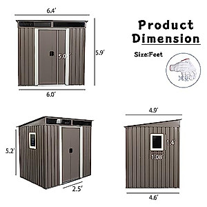 RITSU 6FT x 5FT Outdoor Storage Shed with Sheds & Outdoor Storage Clearance,Metal Tool Shed with Lockable Door,Shutter Vents and Waterproof Pent Roof for Backyard Patio Lawn, Grey