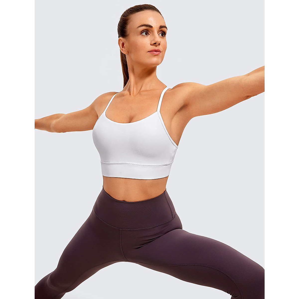 CRZ YOGA Butterluxe Womens Y-Back Racerback Sports Bra - Spaghetti Straps Wireless Scoop Neck Athletic Padded Yoga Bra White Small