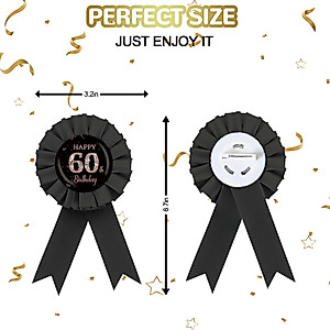Black Happy 60th Birthday Tinplate Badge Pin, Black Rosette It's My 60th Birthday Button, Diamond 60th Birthday Award Badge Pin, Sixty Years Old Birthday Party Decorations