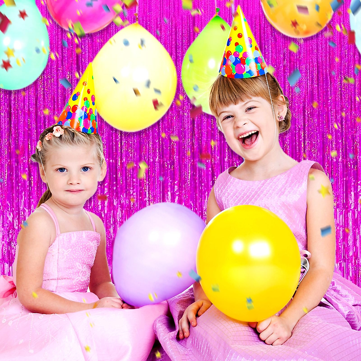 3 Pack Rose Red Foil Fringe Curtain Backdrop, 3.28Ft x 8.2Ft Metallic Tinsel Foil Fringe Streamer Curtains for Photo Booth, Mother's Day, Easter, Birthday, Wedding Party Decorations