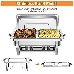 Famistar 6 Packs Buffet Chafer Set - Stainless Steel 4 Round Chafing Dish + 2 Rectangular Chafers Foldable Frame Full Size with 2 Half Size Pan - Buffet Catering Dinner Serving Buffer Warmer Set