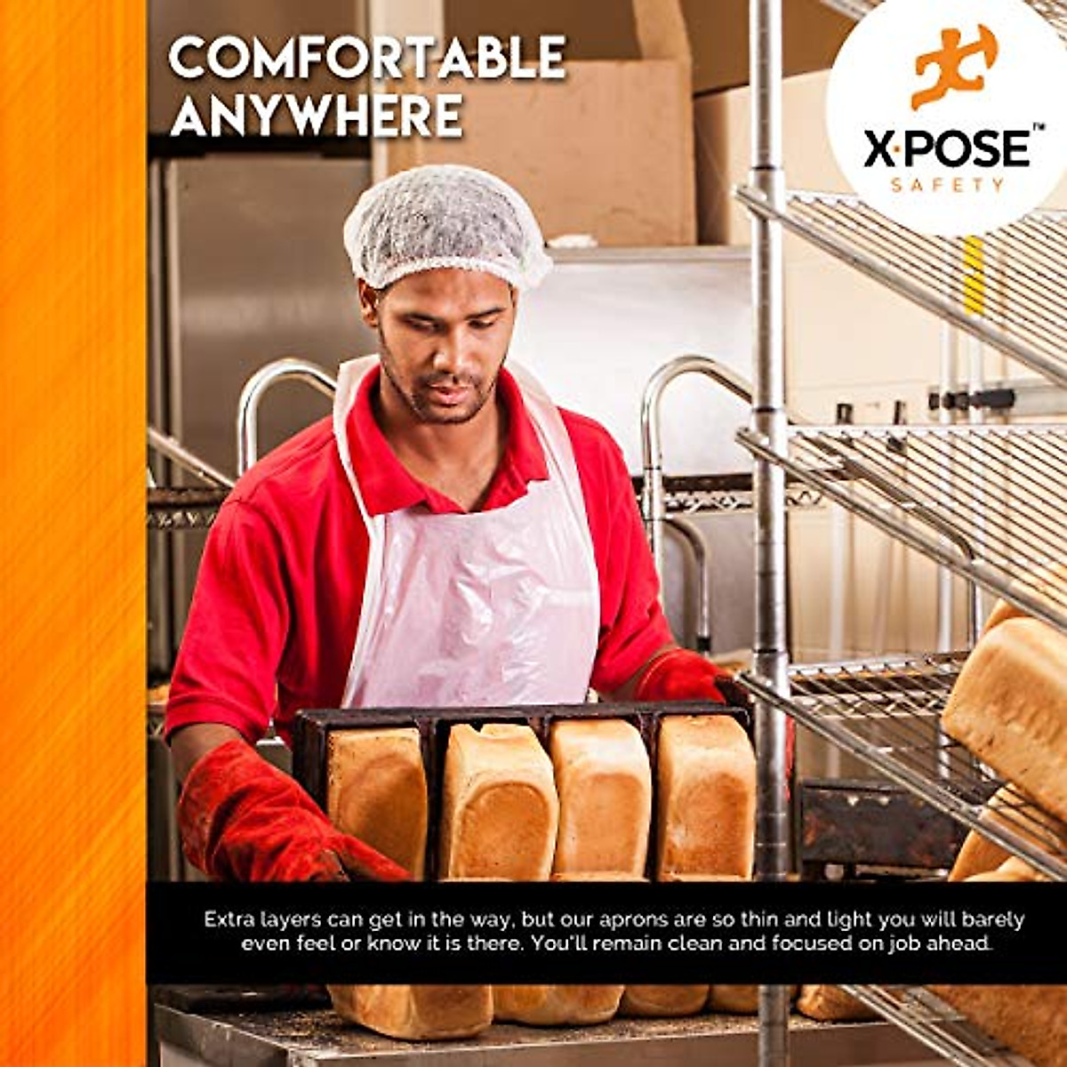 Xpose Safety 100 White Plastic Disposable Aprons For Cooking, Painting and More - Individually Packaged - Durable 1 mil Waterproof Polyethylene - 24" x 48"