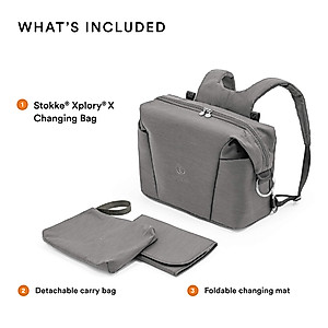Stokke Xplory X Changing Bag, Modern Grey - Doubles As Shoulder Bag or Backpack - Includes Foldable Changing Mat - UPF 50+, Water Repellent, Easy to Clean