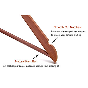 American Red Cedar Wooden Coat Suit Hangers, Wood Skirt Dress Hangers, Smooth Cut Notches- 360°Flexible Hook- Solid Non-Slip Bar 10 Pack-Natural - HL03N