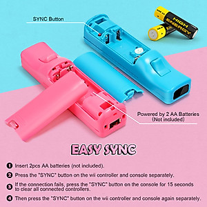 PGYFDAL Wii Controller 2 Pack, Wii Remote Controller and Nunchuck Joystick with Silicone Case and Wrist Strap for Holiday (Pink and Blue)